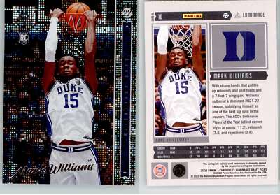 Mark Williams 2022 Chronicles Draft Luminance Pulsar #10 Duke Hornets ...