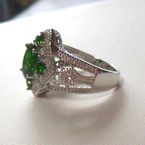 Signed 925 HT Green & Clear CZ Stones Sterling Silver Ring Size 7 | eBay
