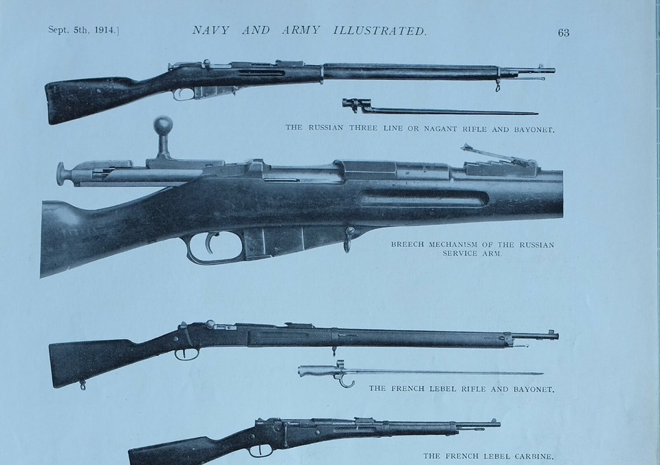 1914 WW1 PRINT RIFLES OF FIGHTING NATIONS LEE-ENFIELD BRITISH ARMY ROSS ...