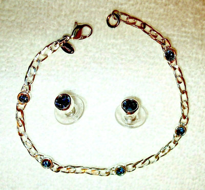 Monet 7" Bracelet Earring Set w/ Blue Swarovski Crystals Silver tone w ...