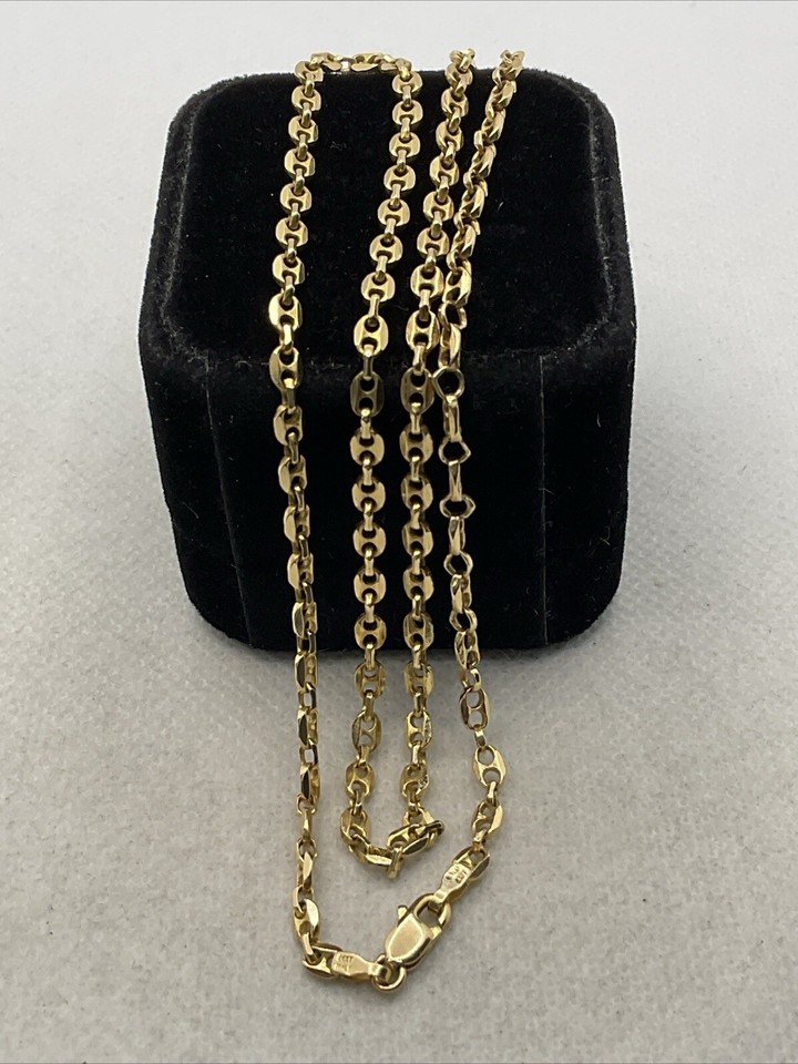 ITALY AWESOME Solid 14K Yellow Gold Diamond Cut Link Chain Necklace 11 ...
