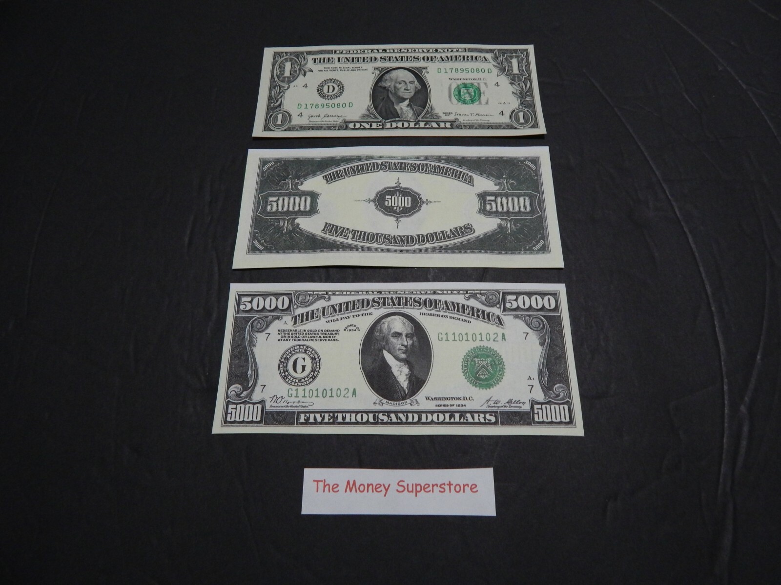 Reproduction U.S. $5,000 Dollar Bill Series 1934 with Green seal small ...