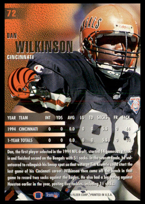 1995 Fleer #72 Dan Wilkinson Cincinnati Bengals Football Card | eBay
