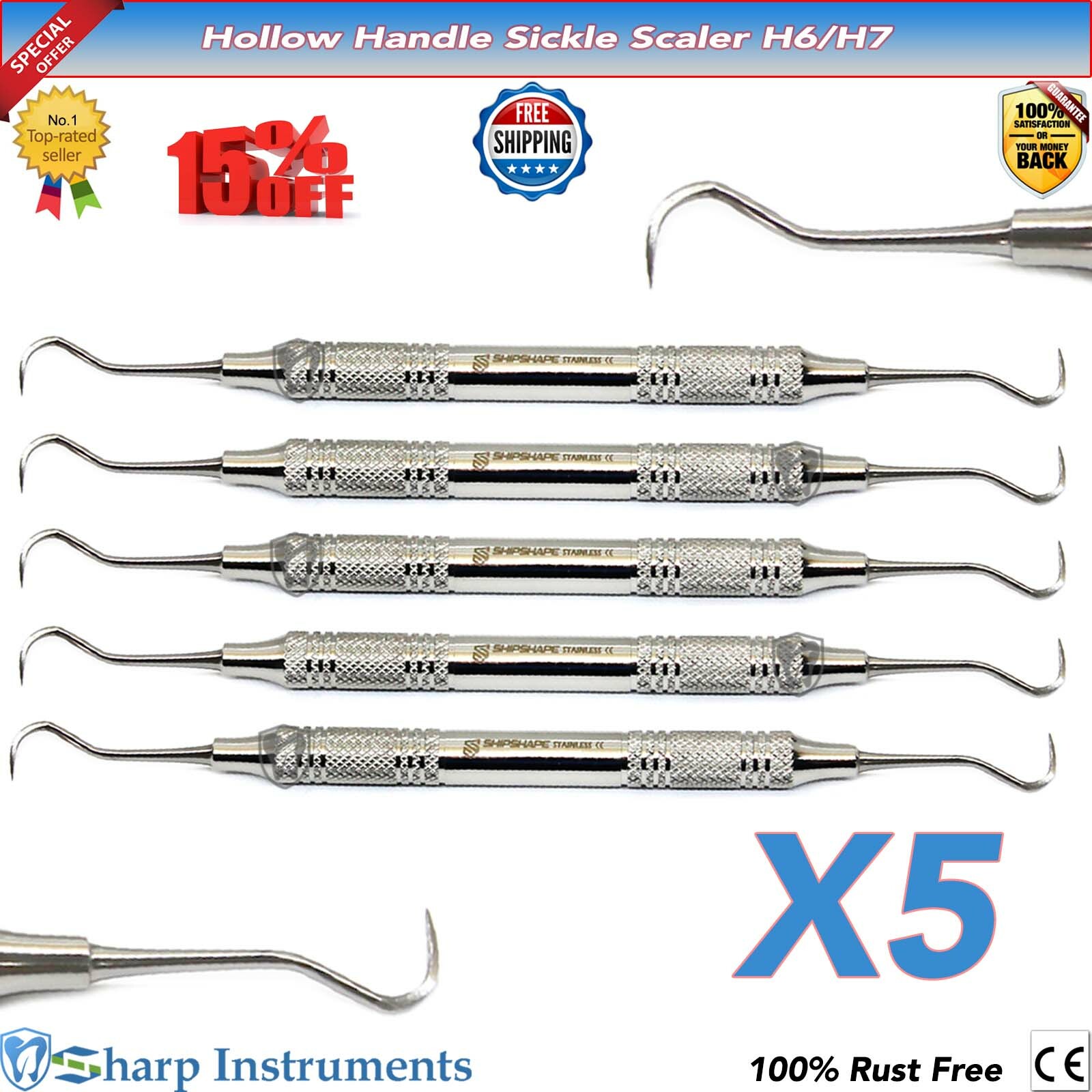 Set Of 5 Sickle Scaler H6-H7 Dental Anterior, Posterior SharpEdge ...