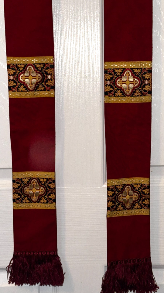BEAUTIFUL RARE CATHOLIC PRIESTS RED BLACK & GOLD STOLE BY C.M. ALMY ...