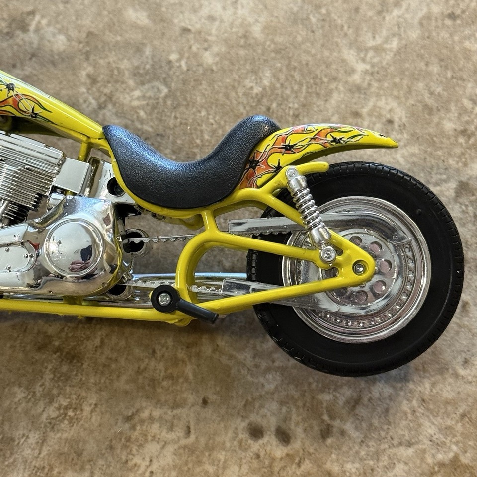 Rare NewRay 1995 Chopper Motorcycle Low rider 10” Long Red Ylw Barbed ...