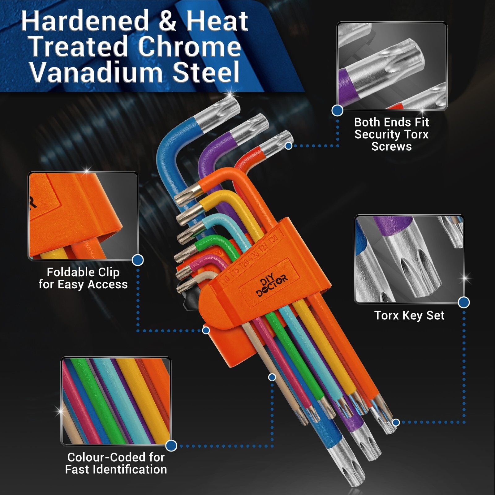 Torx Key Set Allen Star Torque Long Handle Wrench Hex Extra Security ...