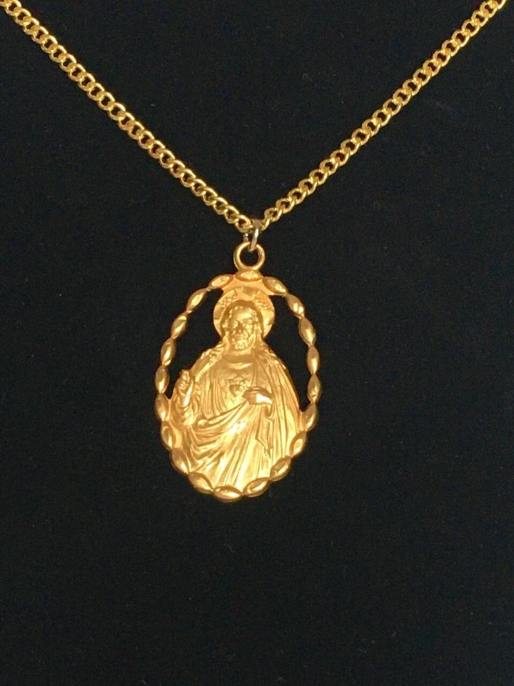 12K Gold Filled Religious Sacred Heart of Jesus Catholic GF Medal. 24 ...