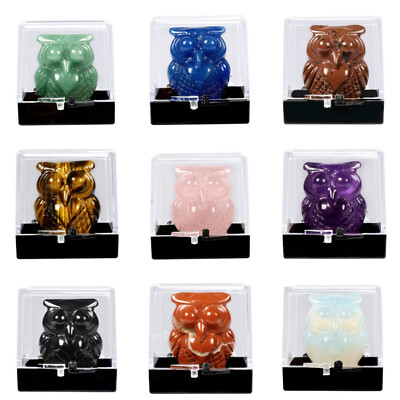 Natural Gemstone Owl Statue Figurine Home Decoration Gift with Acrylic ...