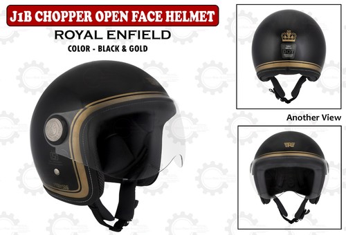 ROYAL ENFIELD CHOPPER OPEN "FACE HELMET WITH CLEAR VISOR BLACK GOLD ...