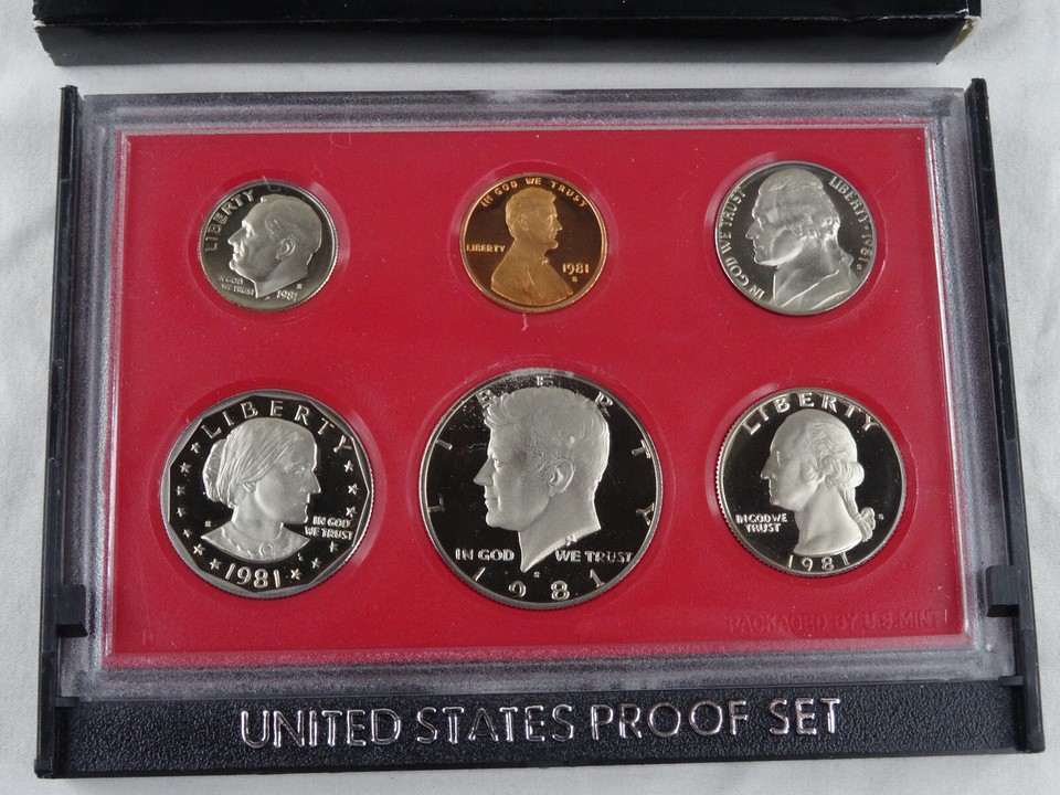 1981-S Type 2 US Mint Proof Set No Toning! All 6 Coins Flat S Variety ...