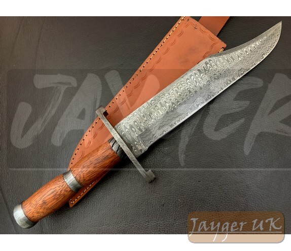 Handmade Bowie Knife-Damascus Steel Blade-Jayger-Leather Sheath | eBay