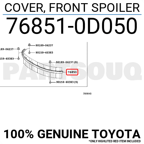 768510D050 Genuine Toyota COVER, FRONT SPOILER 76851-0D050 | eBay