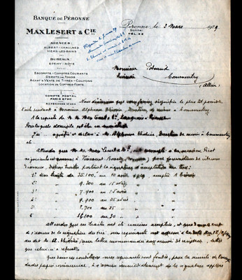 PERONNE (80) BANQUE "Max LESERT Banquier" Lettre en 1929 | eBay
