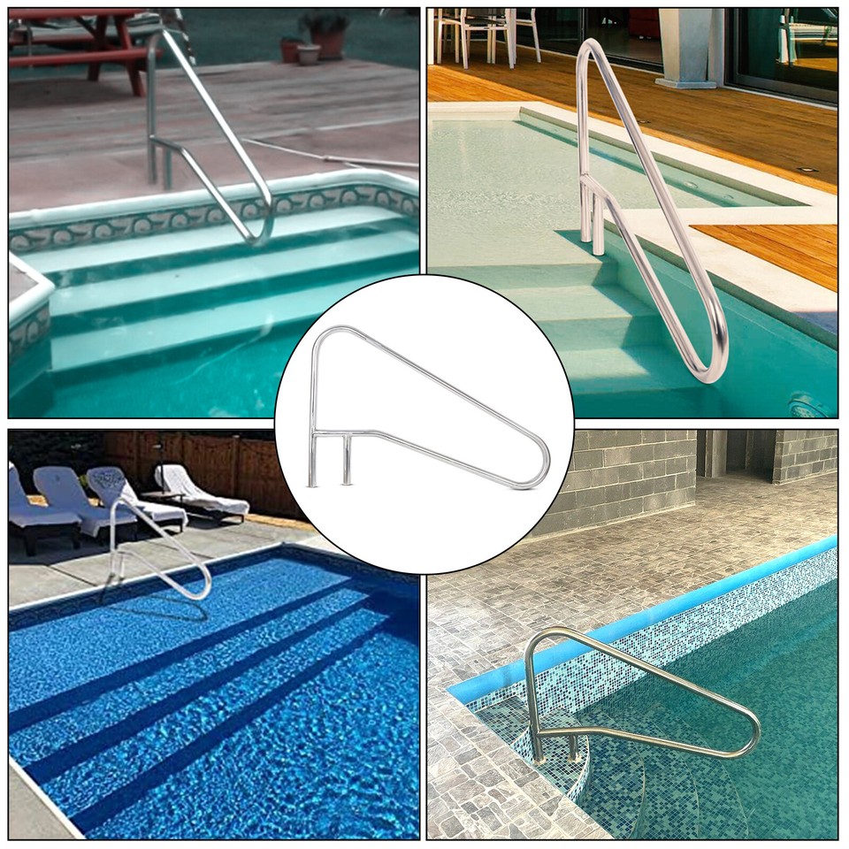 Pool Handrail Cross Braced Deck Mounted Step Stair Rail Stainless steel ...