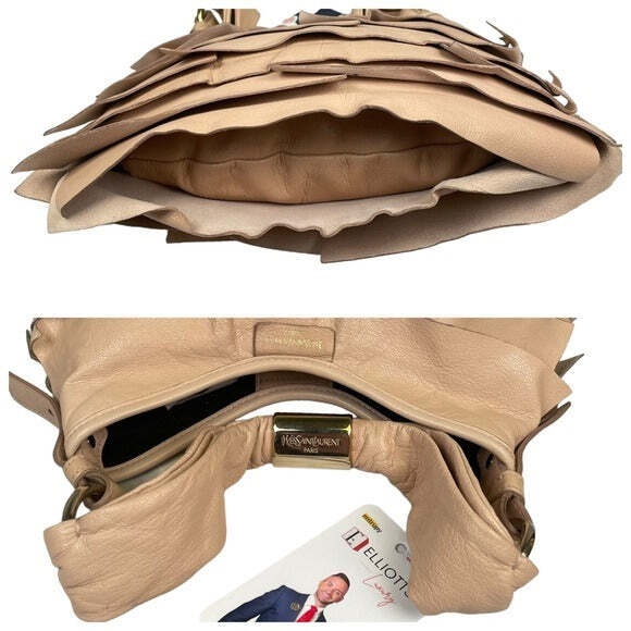 YSL Saint Tropez Beige Patch Gathered Layered Lambskin Shoulder Small ...