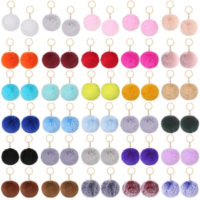 60 Pieces Pompoms Keychains Fluffy Puff Ball Keyrings for Girls Women ...