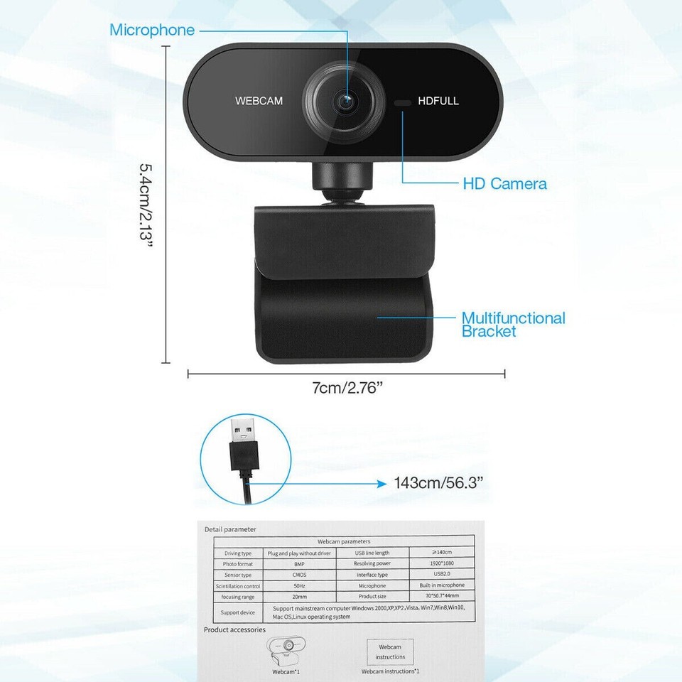 Webcam Auto Focusing Web Cam 1080P HD Camera W/ Microphone For PC ...