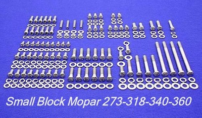 SBM SMALL BLOCK MOPAR ENGINE STAINLESS STEEL HEX BOLTS KIT 273 318 340 ...