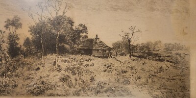 Authentic Pen and Ink Landscape Drawing circa 1890s. The artist's L ...