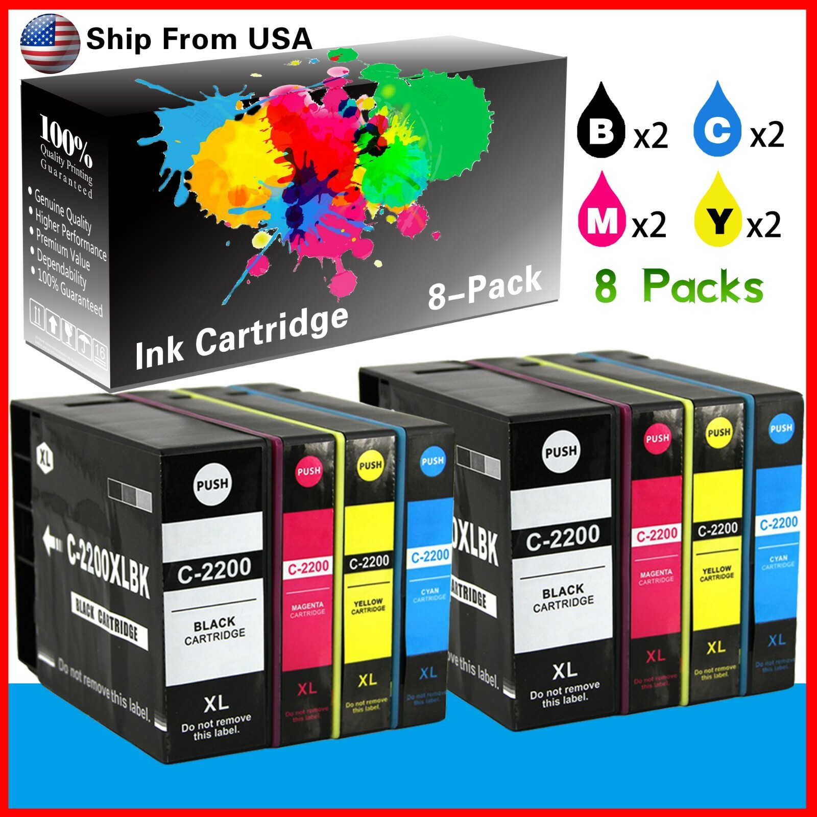 8PK Canon PGI2200 2200 Ink Cartridge for MAXIFY IB4020 MB5420 Printer ...