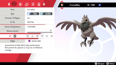 Pokemon CORVAILLUS SHINY 6iv niveau 100 (épée/bouclier) | eBay
