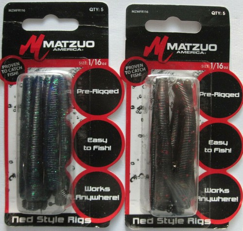 2 - MATZUO Ned Style Rigs - 5/Pk - 1/16 oz. - Black/Red Flake & Black ...