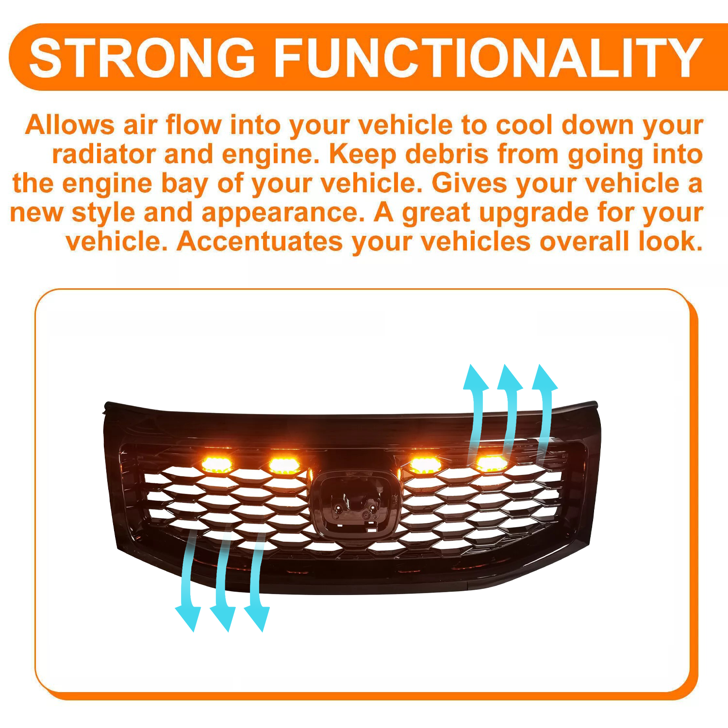 2012-2015 Honda Pilot Front Upper Honeycomb Gloss Black Grill Fit w ...