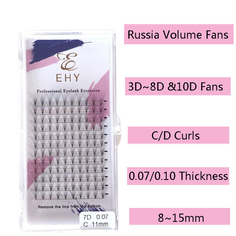 12Rows Full Natural Long Eyelashes 3D~10D C/D Pre Made Russian Volume ...