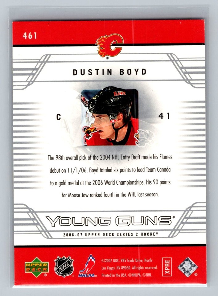 DUSTIN BOYD 2006-07 UPPER DECK YOUNG GUNS ROOKIE RC #461 FLAMES | eBay