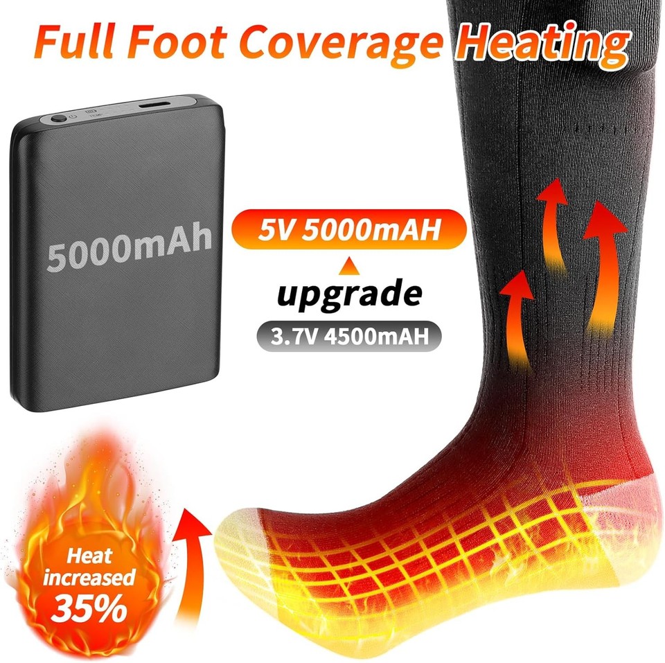 Heated Socks Electric Boot Feet Warmer USB Rechargable 5000 mAh Battery ...