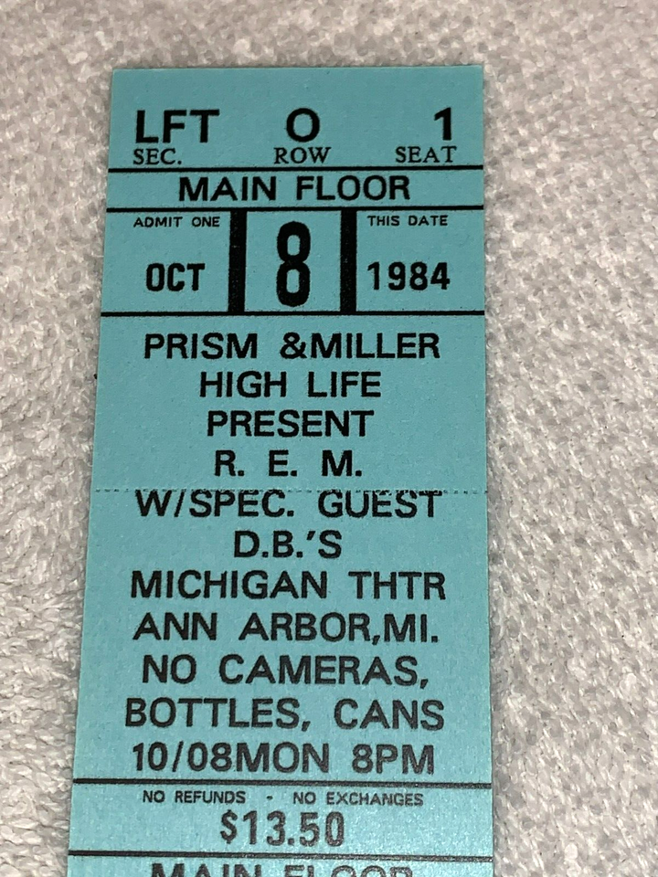 R.E.M. UNUSED 1984 CONCERT TICKET Ann Arbor MI REM OCTOBER 8 1984 ...