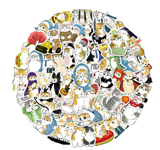 50x Cute Kawaii Cosplay Kitten Cat Sticker Pack Waterproof Graffiti ...