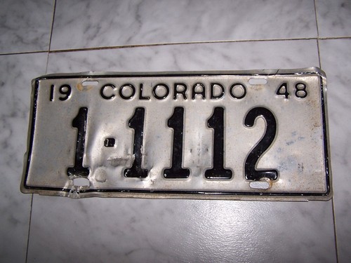 RARE numbers!!! Vintage 1948 Colorado License Plate 1-1112 (single ...
