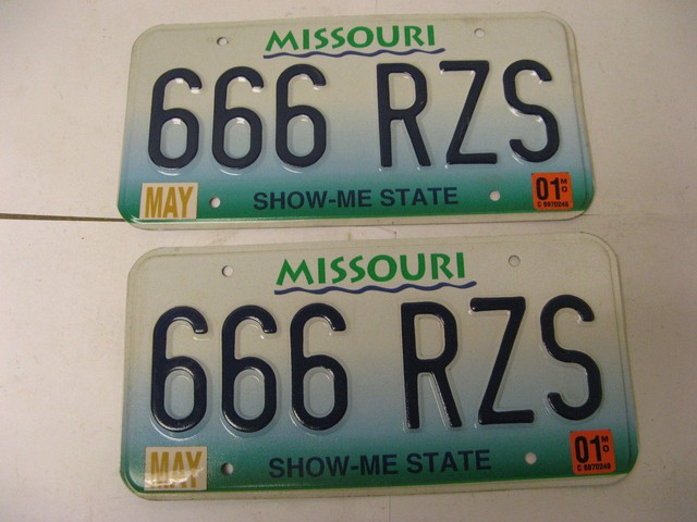 2001 01 Missouri MO License Plate 666 RZS Pair Natural Sticker | eBay