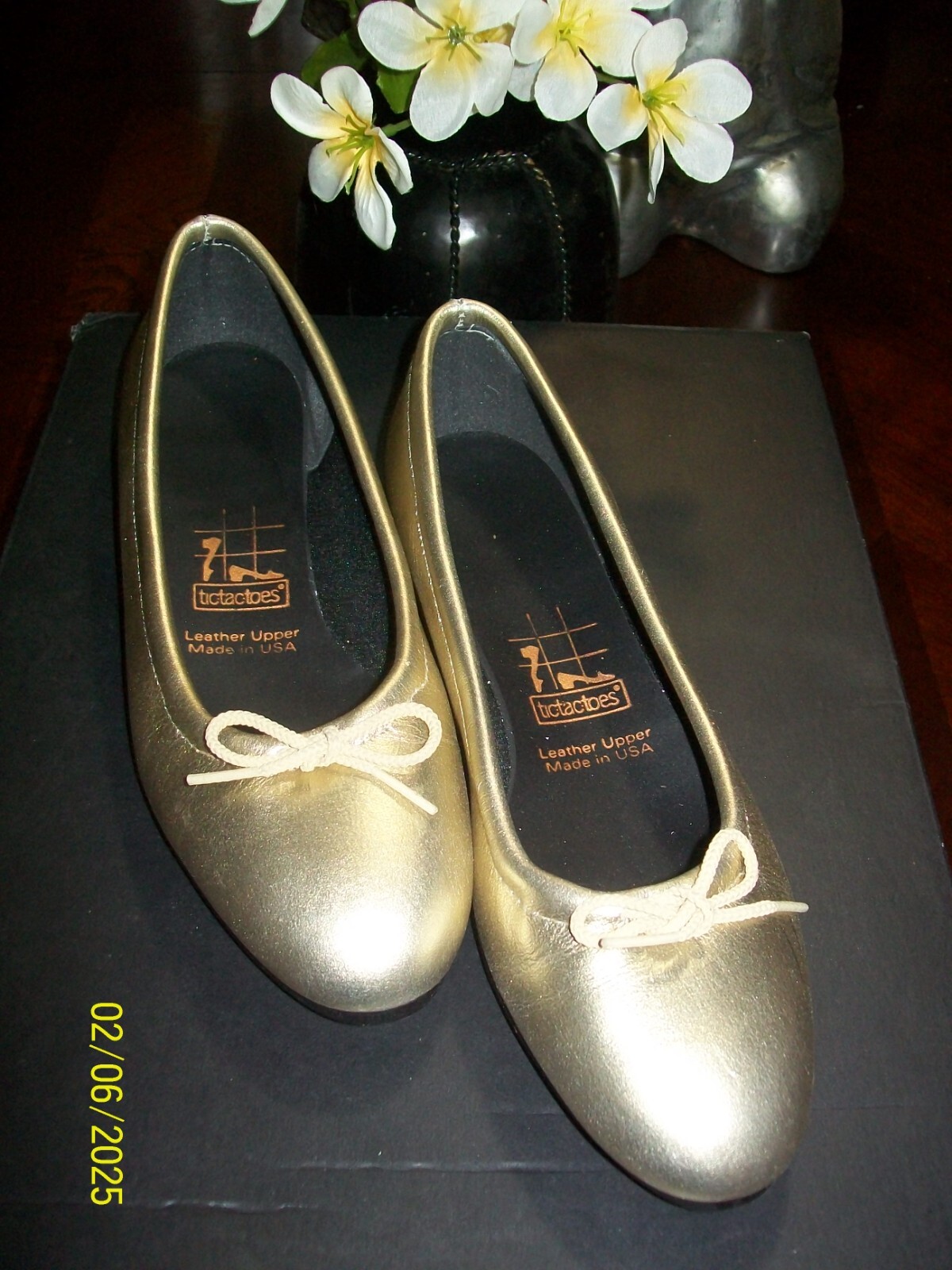 Tic Tac Toes Women's Ballet Flats Gold Leather Slip O… - Gem