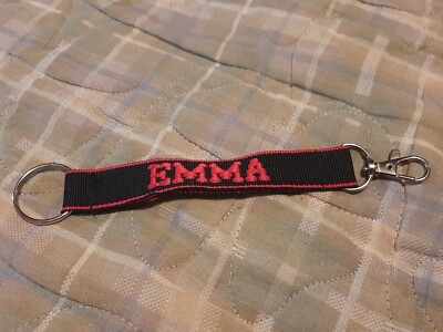 EMMA Embroidered Name Strap Key Ring, Keychain with Clasp (BLACK & PINK ...