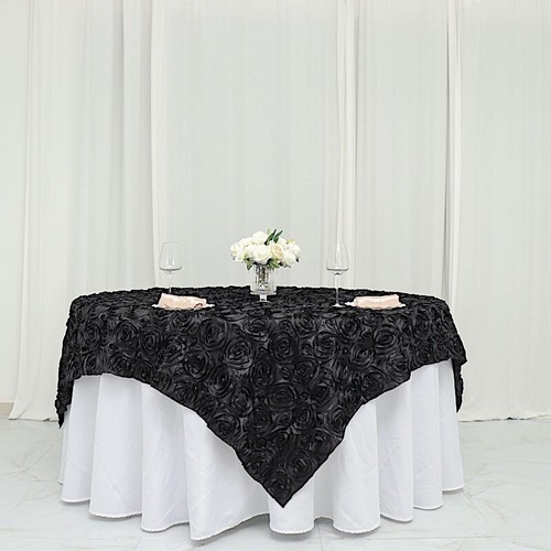 72x72" Black SATIN Raised Roses TABLE OVERLAYS Unique Wedding Party ...