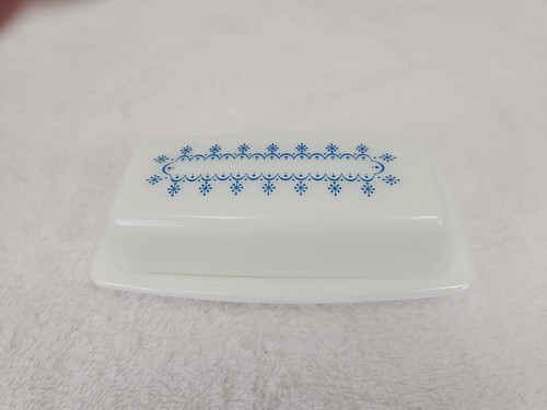 Vintage Pyrex Blue Snowflake Pattern Milk Glass Covered Butter Dish 72 ...