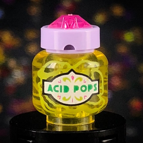NEW LEGO Trans Yellow Acid Pops Lolly Jar Star Lid Minifigure Head ...