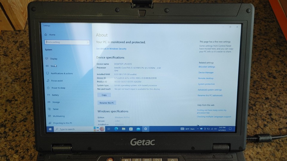 Getac S400 G2 Rugged Laptop 8gb RAM 256gb SSD Fingerprint Reader ...