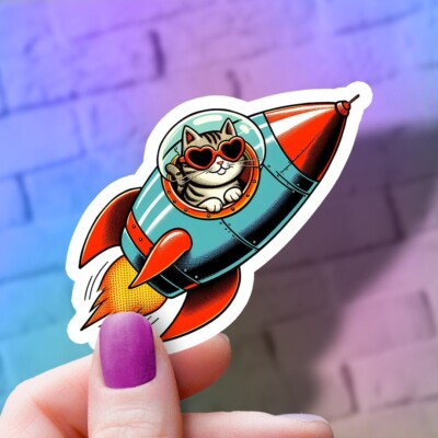 Cute Cat in Rocketship Vinyl Sticker | eBay