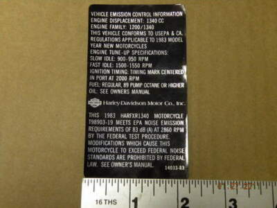 NOS Frame Decal Emission Sticker Harley FXR 1340 OEM Dyna Super Glide ...