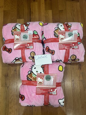 Hello Kitty Plush Blanket Pink Christmas Gingerbread Man Full/Queen 90 ...