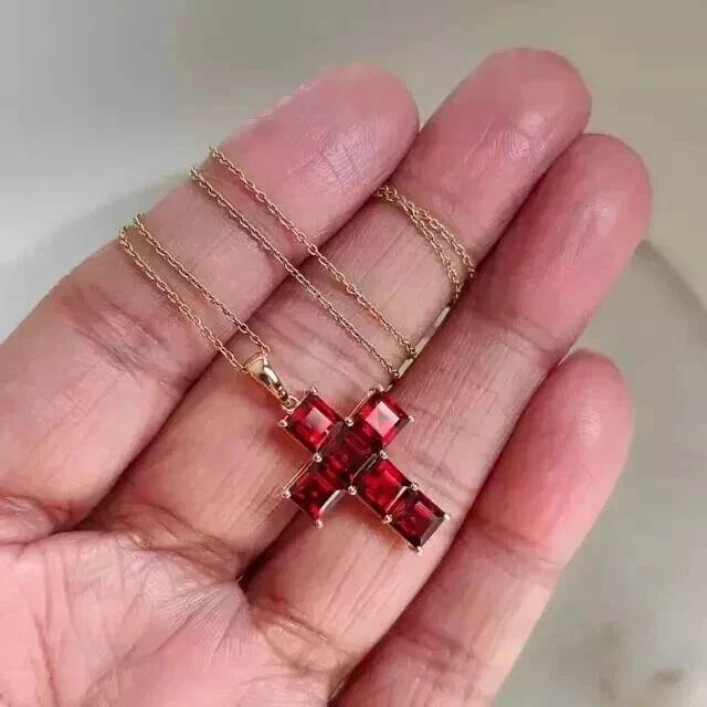 2Ct Princess Cut Lab-Created Garnet Women's Cross Pendant 14K Yellow ...