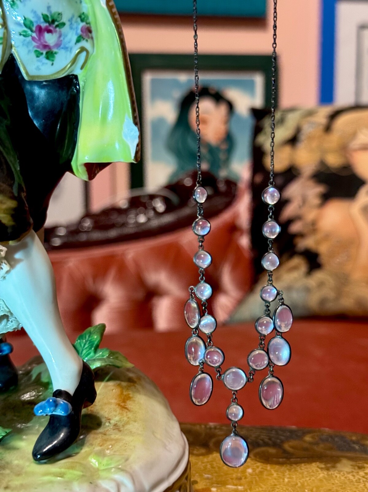 Antique Edwardian Ceylon Blue Moonstone Silver Festoo… - Gem