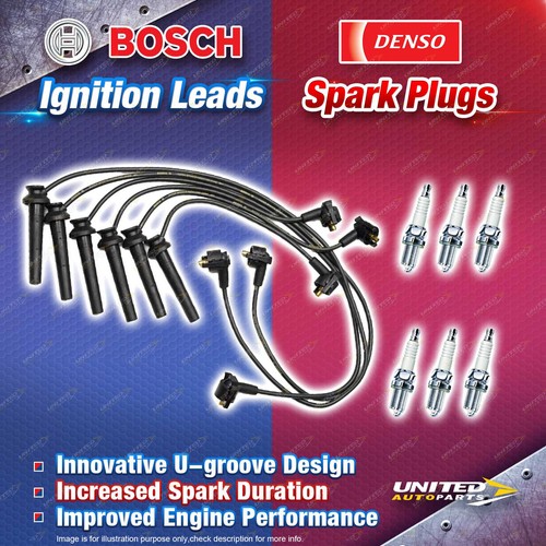 Bosch Ignition Leads + 6 x Denso Iridium Power Spark Plugs for Mazda ...