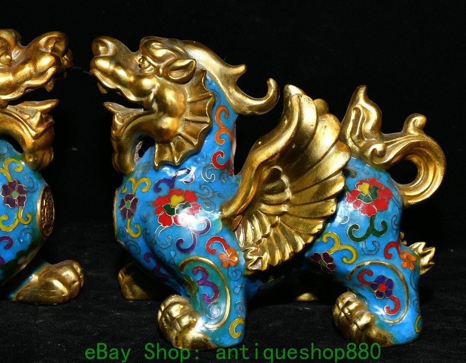 7'' Old Bronze Cloisonne Enamel PiXiu Phylactery Guardian Beast Statue ...