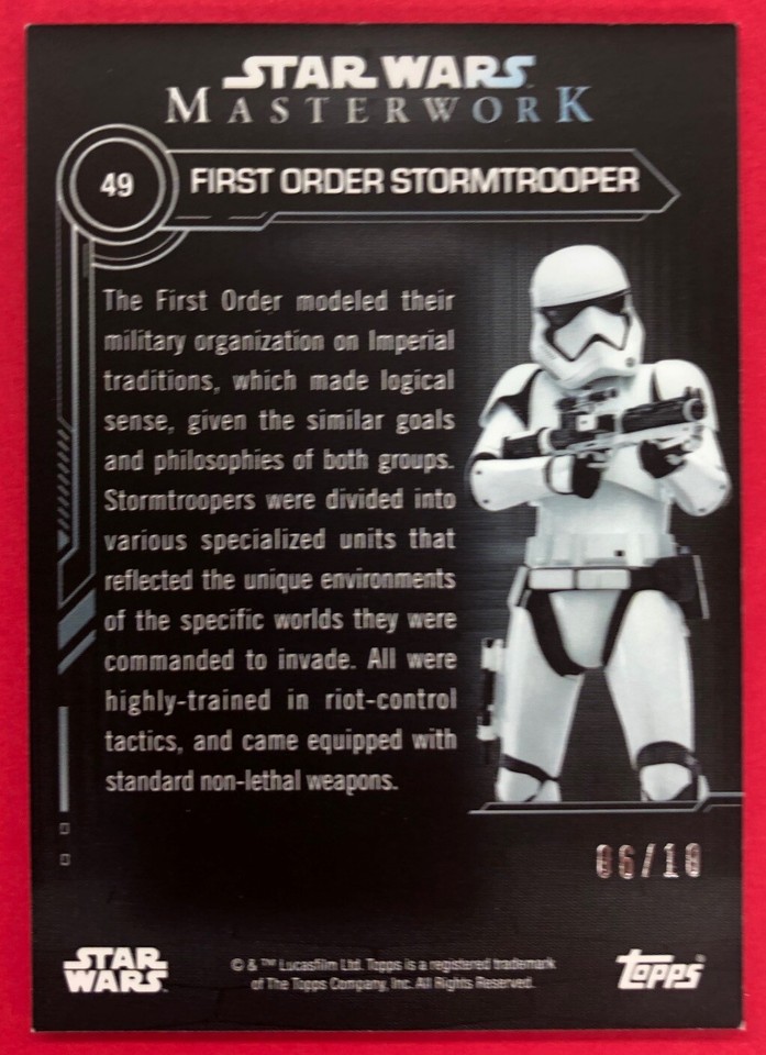 2019 Star Wars Masterwork First Order Stormtrooper 06/10 Orange #49 | eBay
