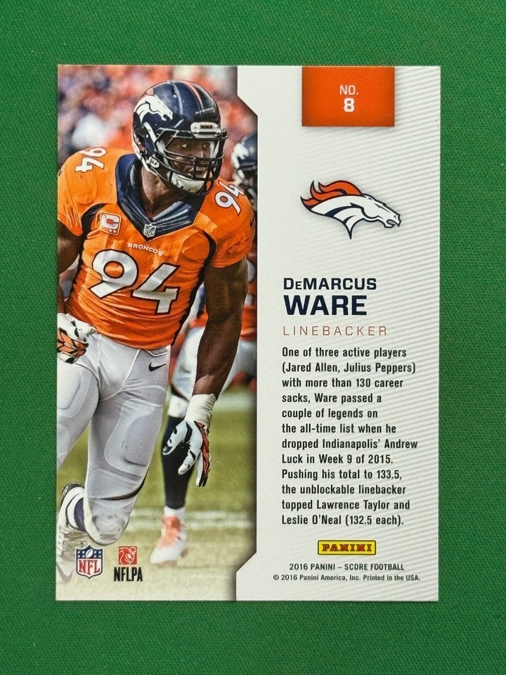 2016 Panini Score Football DeMarcus Ware #8 Sack Attack Red | eBay